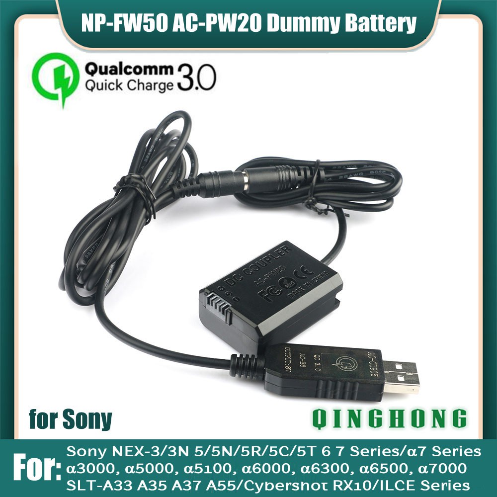 แบตเตอรี่ดัมมี่ Qc3 0 Np Fw50 Ac Pw20 Dc Coupler และสายเคเบิ้ลพาวเวอร์