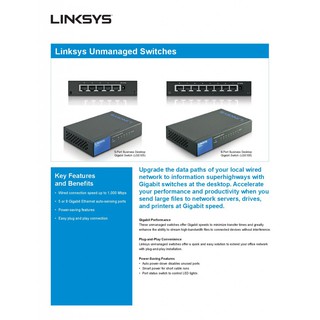 LINKSYS 5-PORT DESKTOP GIGABIT SWITCH # LGS105-AP Warranty Limited LT ...
