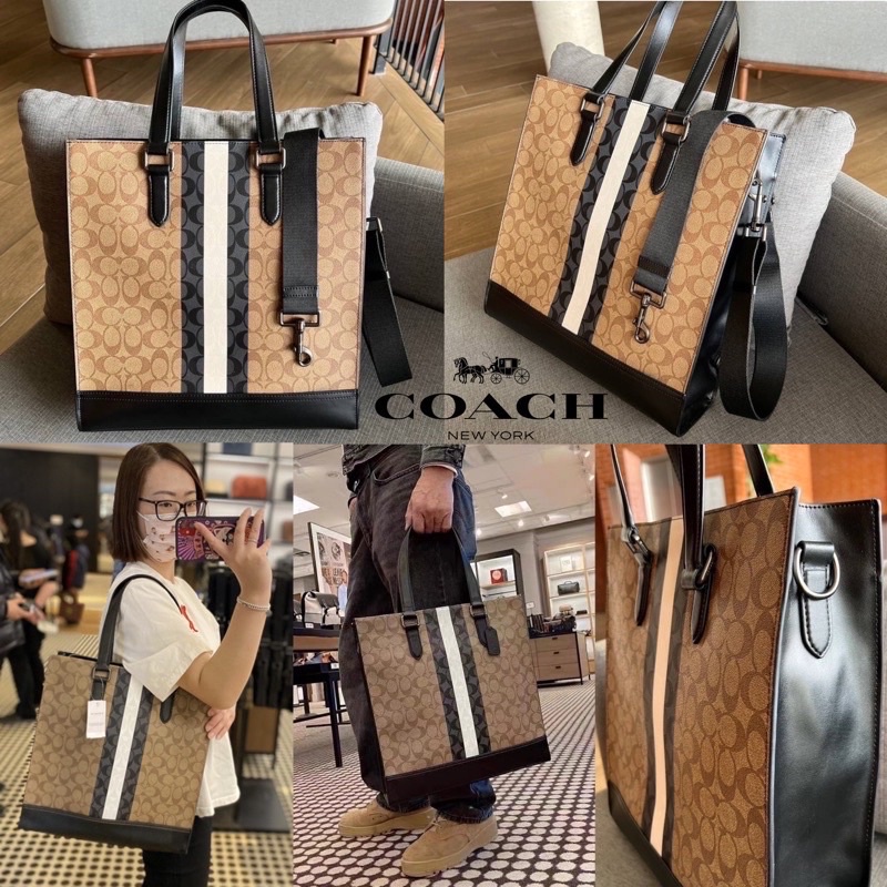 GRAHAM STRUCTURED TOTE IN SIGNATURE CANVAS WITH VARSITY STRIPE | Shopee ...