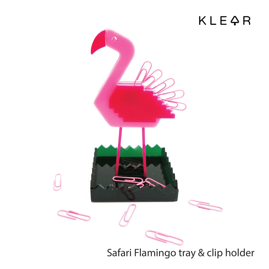 KlearObject Safari Flamingo tray&clip holder ที่เก็บคลิปหนีบกระดาษ กล่องเก็บอุปกรณ์บนโต๊ะทำงาน ...