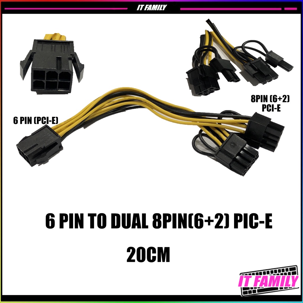 สายแปลง Dual Molex 4pin IDE to (8PIN,6PIN),(6 PIN to 8PIN) 8P To 8PX2(6+2) สำหรับ GPU VGA การ์จอ ...