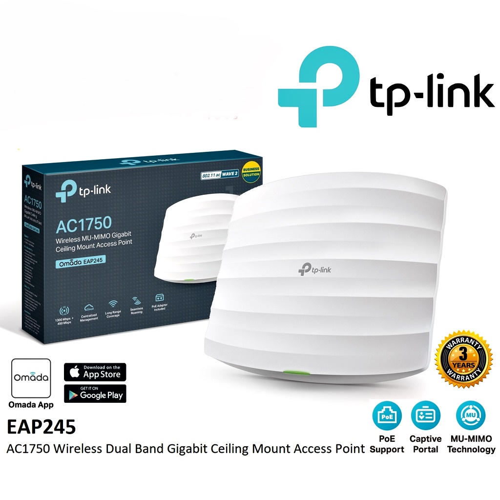 TP-LINK (EAP245) AC1750 Wireless Dual Band Gigabit Ceiling Mount Access ...