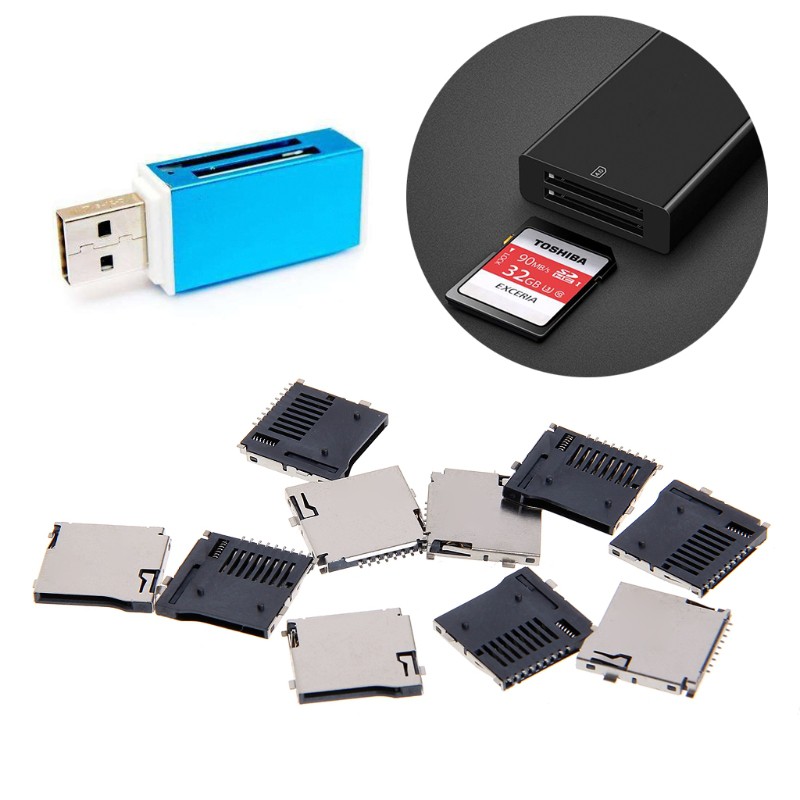 10pcs อุปกรณ์การ์ดเชื่อมต่อ 9 Pin Micro Sd Card Slot T - Flash Common ...