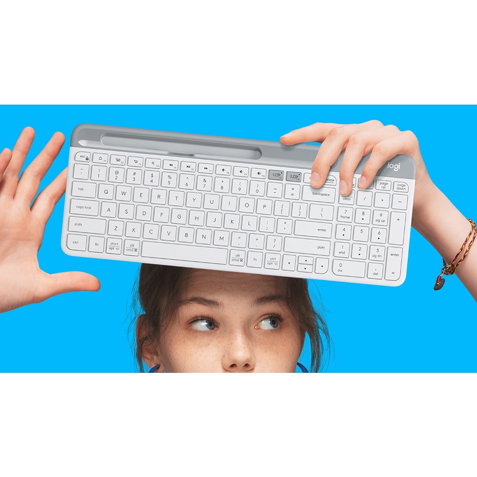 Logitech K580 Slim Multi Device Bluetooth Wireless Keyboard White English Only ฟรี สติกเกอร