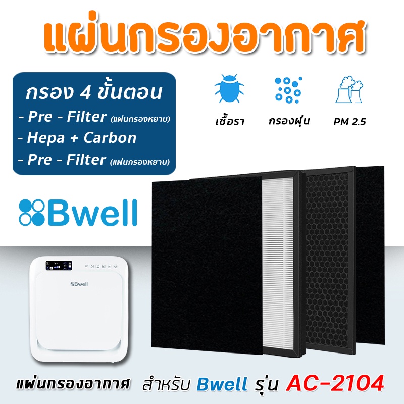 แผ่นกรองอากาศ สำหรับ เครื่องฟอกอากาศ Bwell รุ่น AC-2104 ( กรอง 4 ...