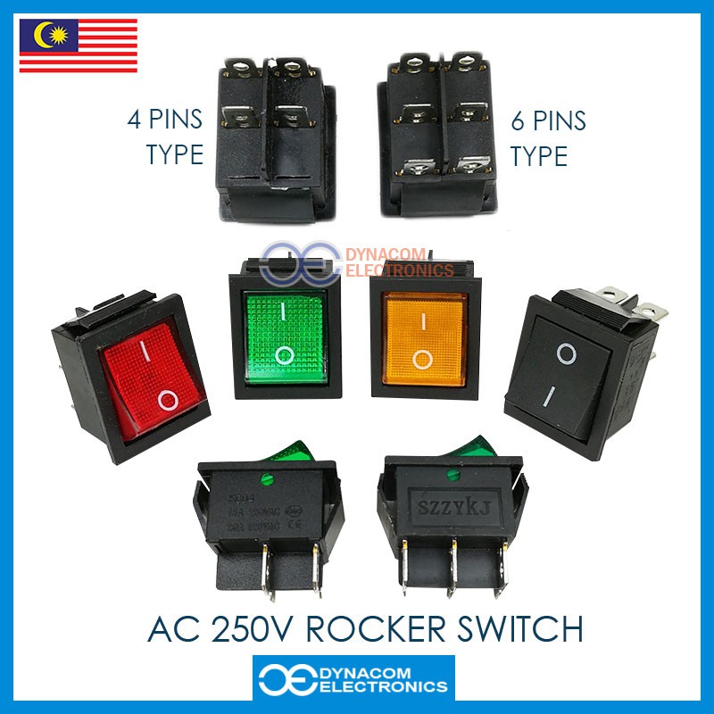 สวิตช์เปิดปิด AC AC250 16A พร้อมไฟนีออน [Suis Rocker AC250 16A Dengan ...