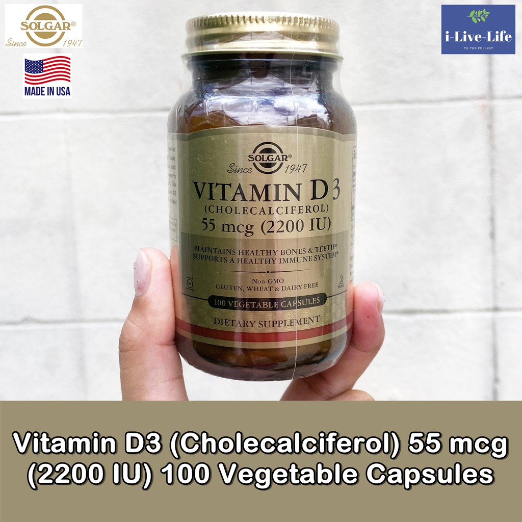 Solgar - วิตามินดี 3 Vitamin D3 (Cholecalciferol) 55 mcg (2200 IU) 100 Vegetable Capsules ...