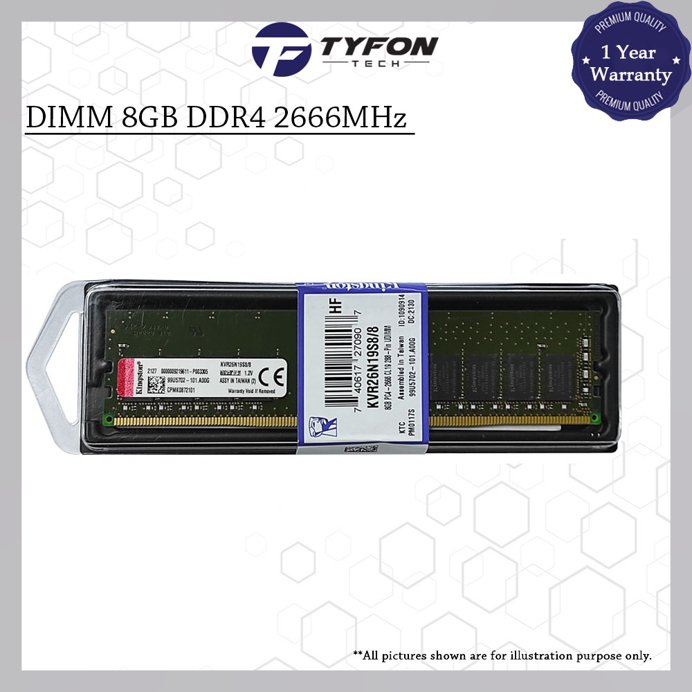 Kingston KVR26N19S8/8 DIMM DDR4 แรมคอมพิวเตอร์ตั้งโต๊ะ 8GB 2666MHz PC4 ...