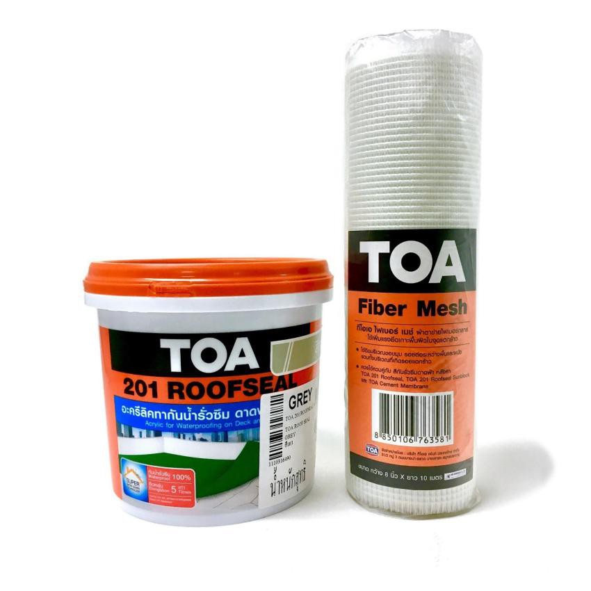 TOA 201 Roofseal อะคริลิคทากันน้ำรั่วซึม 1kg (สีเทา) และ TOA Fiber Mesh ...