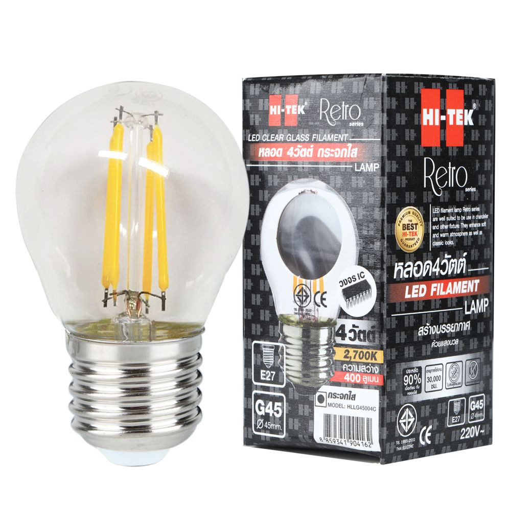 หลอดไฟ LED หลอด LED HI-TEK FILAMENT G45 4 วัตต์ E27 WARMWHITE สีใส หลอดไฟ โคมไฟ หลอดไฟ LED LAMP ...