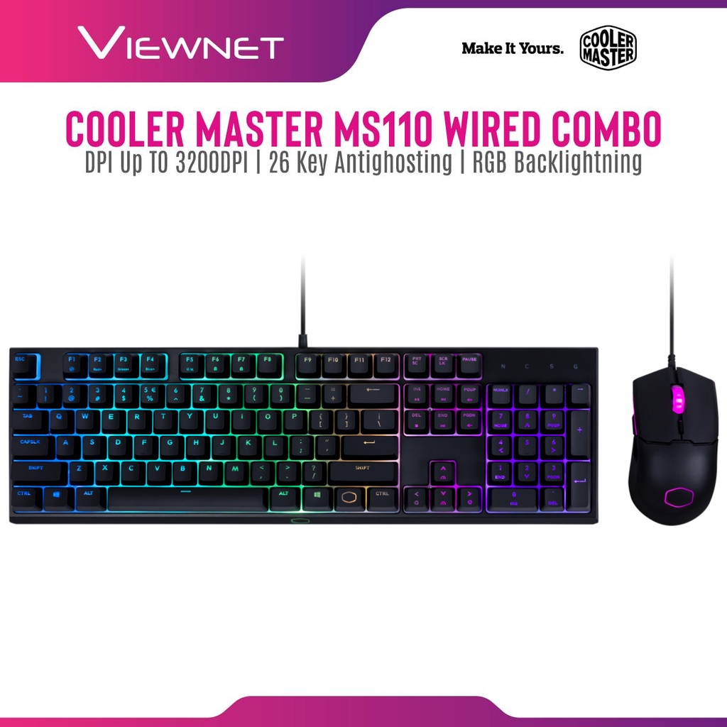 Cooler Master MS110 สวิตช์เชิงกลไฮบริด 26 คีย์ แบบใช้สาย ป้องกันการผี ...