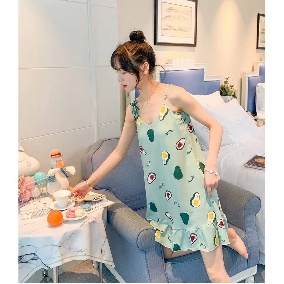 ชุดนอนกระโปรงสายเดียว ชุดนอนผ้านิ่ม ชุดนอนผ้าเด้งหลากหลายสีให้เลือก Q341 | Shopee Thailand