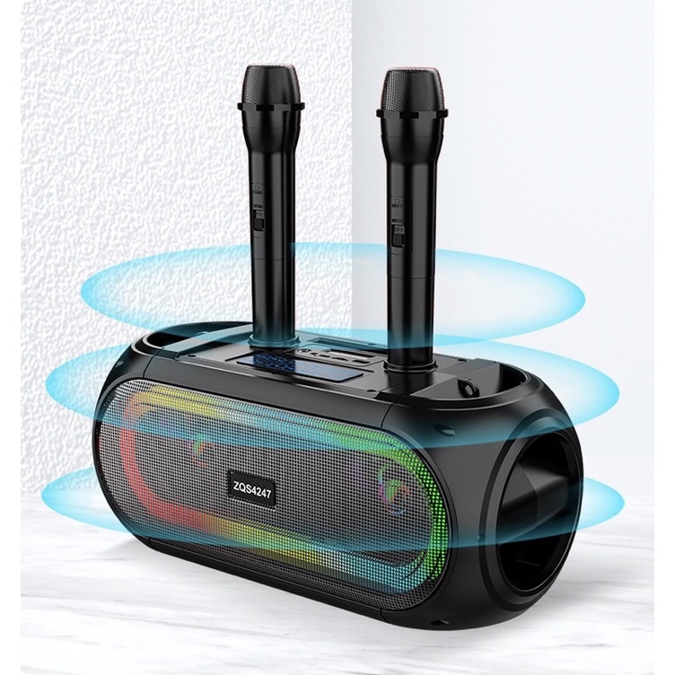 New2022🆕a6x Zqs4247ลำโพงบลูทูธ แถมไมโครโฟนไร้สาย 2 ตัว ลายกราฟฟิคเท่