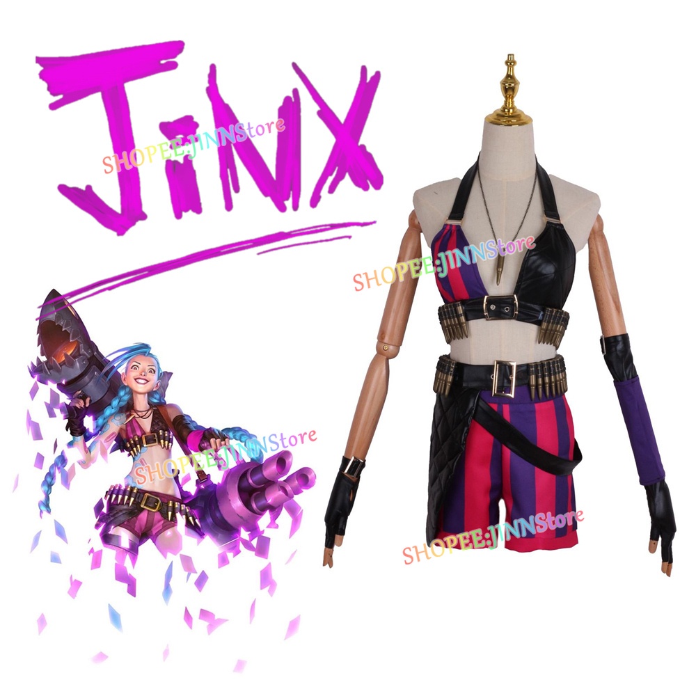 ชุดคอสเพลย์ JINN LOL Jinx Arcane Pow-pow สำหรับการแสดงบนเวที ปาร์ตี้ ...