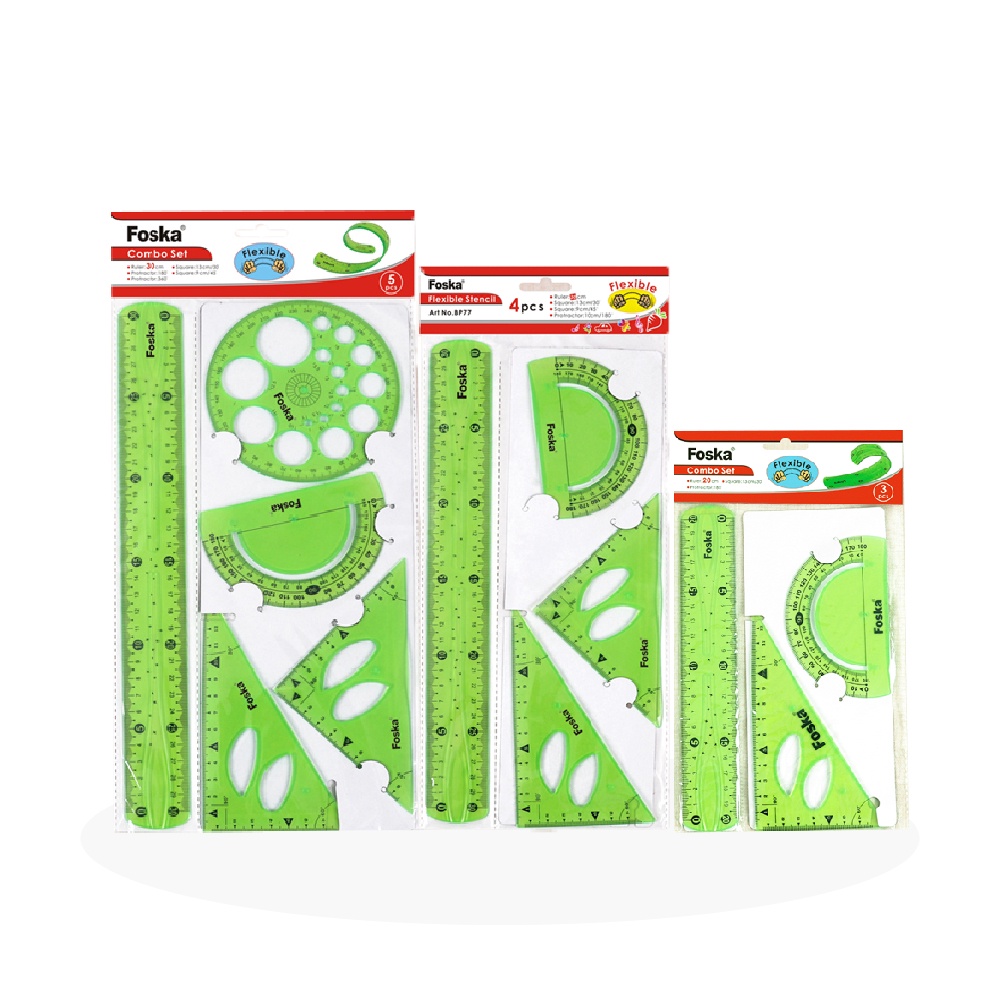 ชุดไม้ฉาก ชุดเรขา ชุดเรขาคณิต แบบเจล FOSKA Plastic Flexible Ruler Set ...