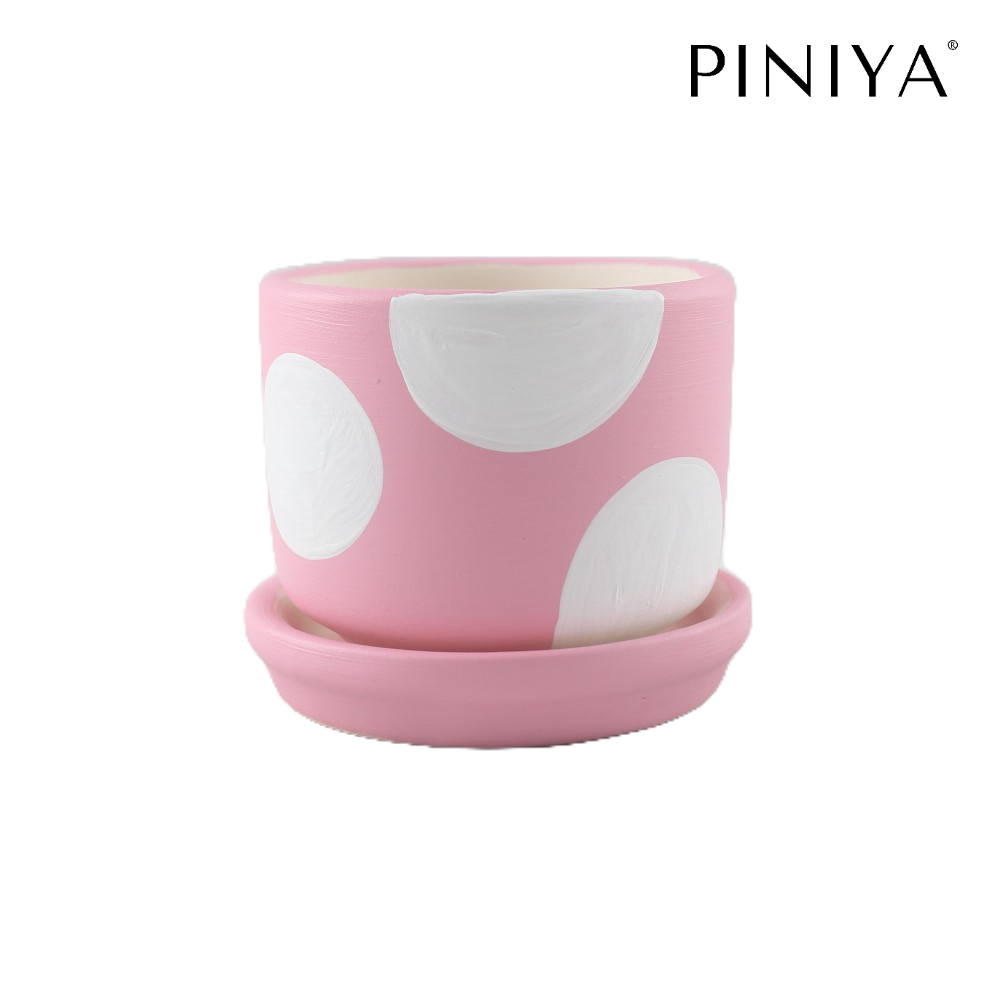 Piniya พินิยา - กระถางต้นไม้ ดินเผา รุ่น น่ารักเล็ก, 9ซม., ลายจุดขาว สี ...