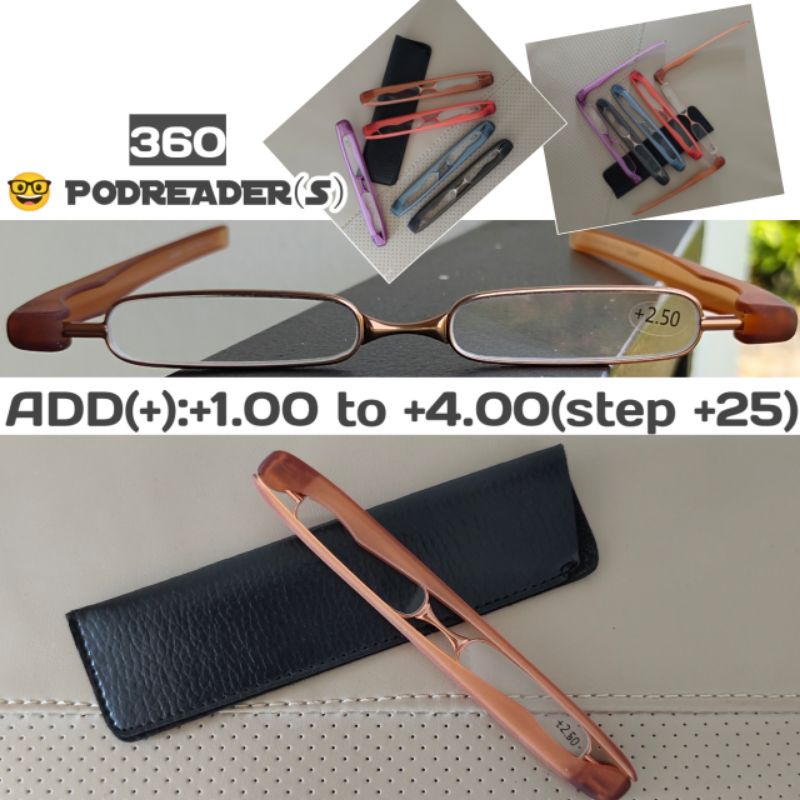 PODREADER แว่นสายตายาวสำหรับอ่านหนังสือ รุ่นเฟรมเล็ก ขาหมุน360 | Shopee Thailand