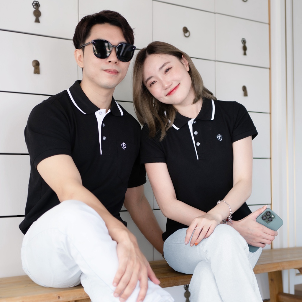 POLOLAND เสื้อโปโลคู่ รุ่น Kboy / Kgirl สีดำ (ชายทรงตรง และหญิงทรงเข้ารูป) | Shopee Thailand
