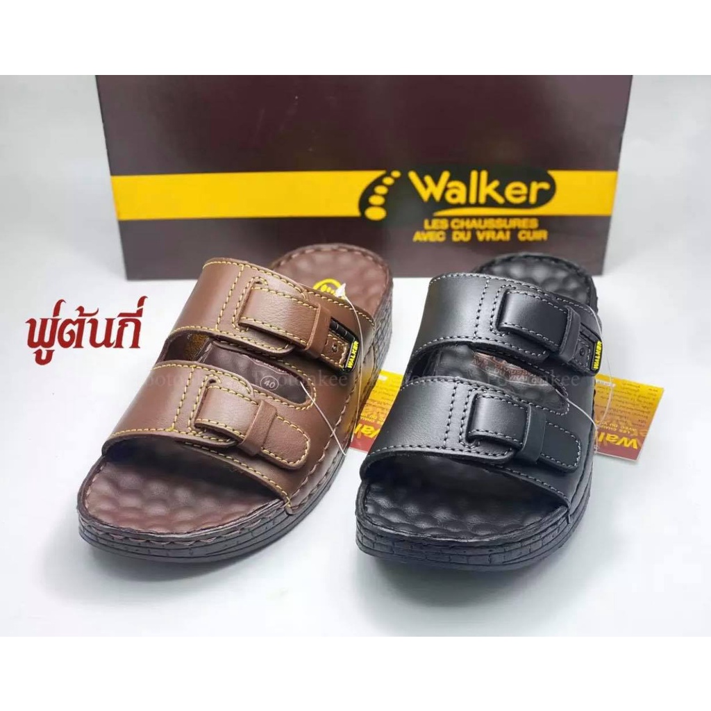 Walker รุ่น WB 655 รองเท้าวอคเกอร์ สีดำ น้ำตาล รองเท้าแตะหนังแท้ผู้ชาย ...