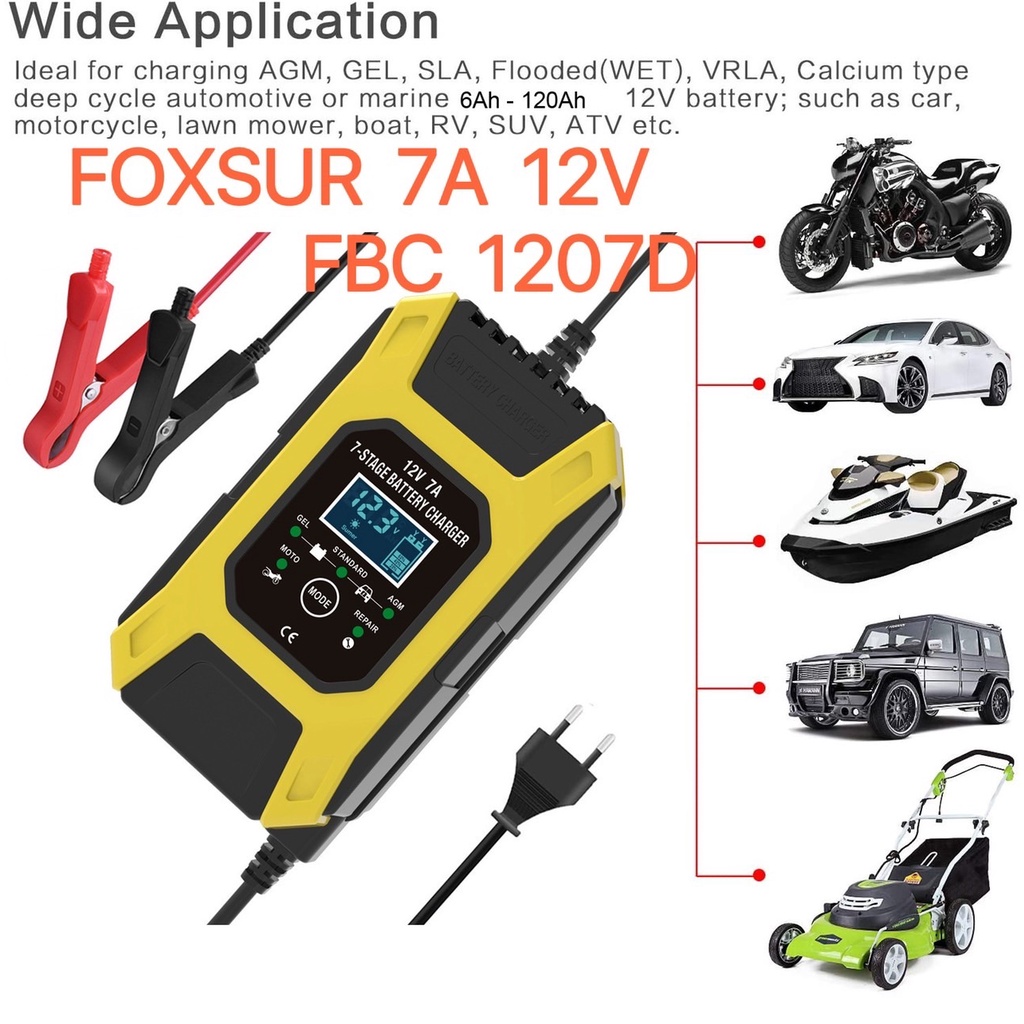 FOXSUR เครื่องชาร์จ 7A 12V อัจฉริยะและซ่อมแบตเตอรี่รถยนต์ Pulse Repair ...