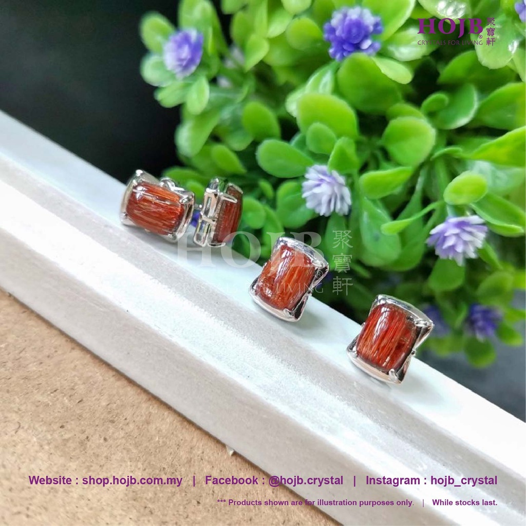 HOJB เกรดสูง 6A สีแดง Rutilated ควอตซ์ S925 ต่างหูเงิน 7x10 มม.สาย优质 6A คริสตัลผมสีแดง S925 เงิน ...