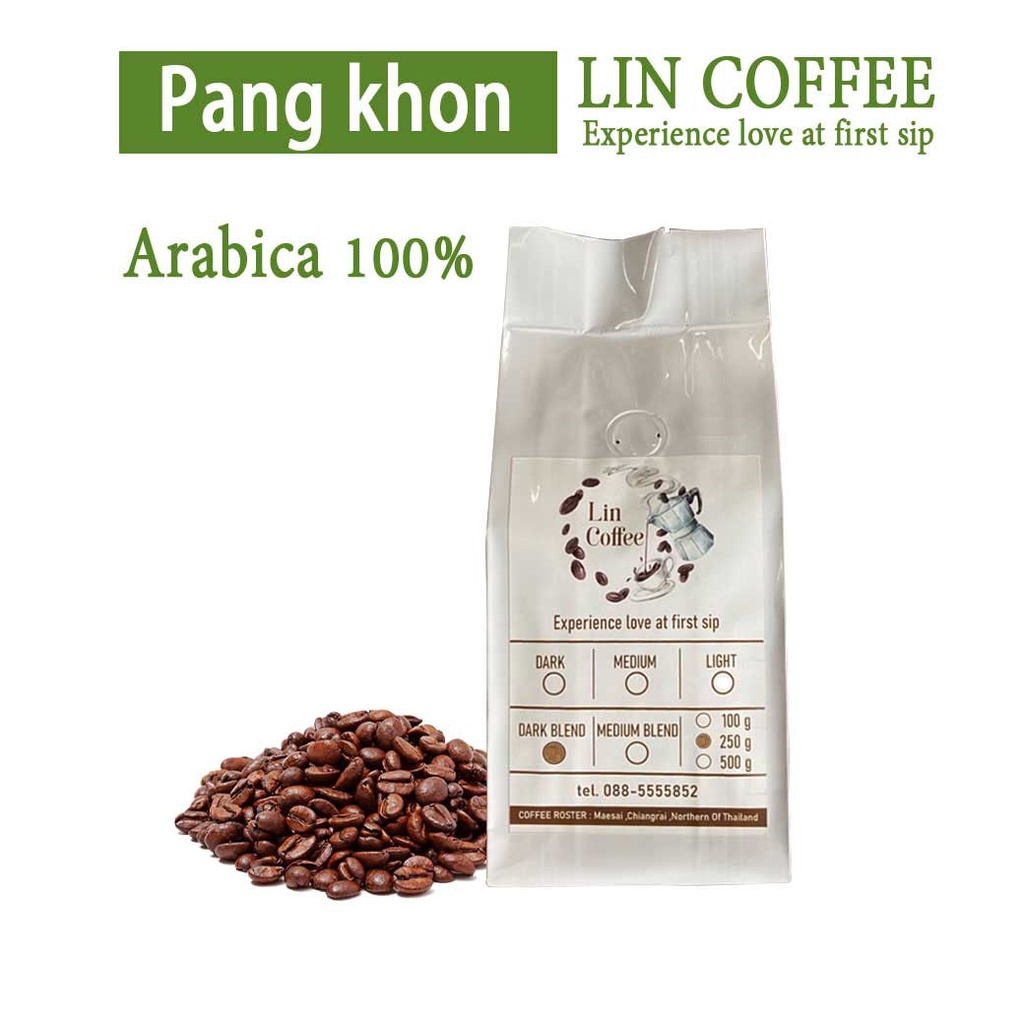 [Lin coffee]เมล็ดกาแฟ อาราบิก้า100% เมล็ดกาแฟคั่ว ขนาด 250 กรัม คั่วเข้มค่อนข้างกลาง Dark Blend ...