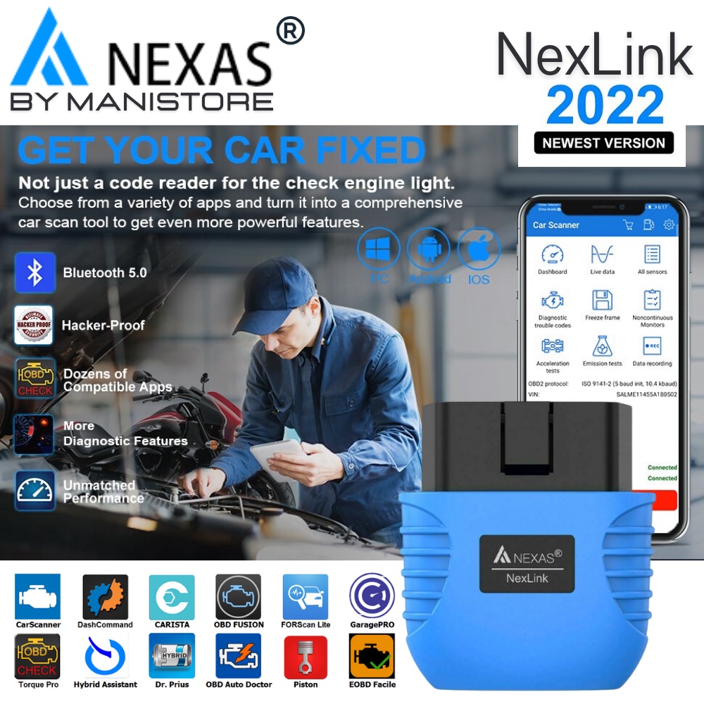 NEXAS Nexlink Bluetooth 5.0 OBD2 Scanner Code Reader Car Diagnostic ...
