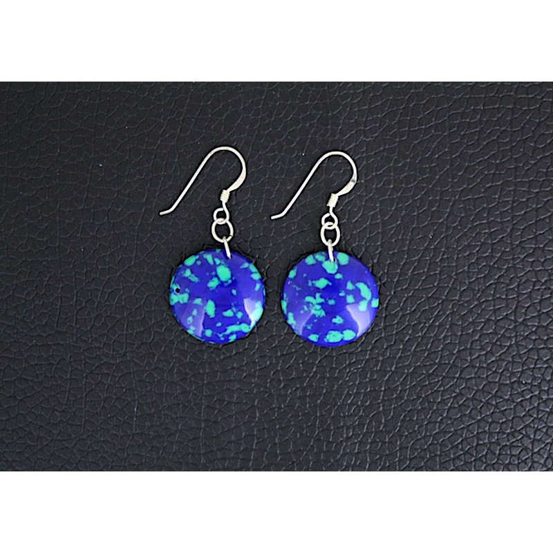 ต่างหูหินสี กลม 20 mm. ขอเกี่ยวเงินแท้ 925 หินเจียด้วยมือ Stone silver ...