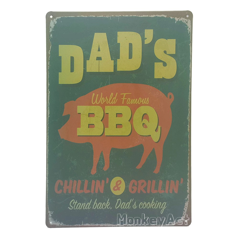 ป้ายสังกะสีวินเทจ Dad's BBQ Chillin & Grillin | Shopee Thailand