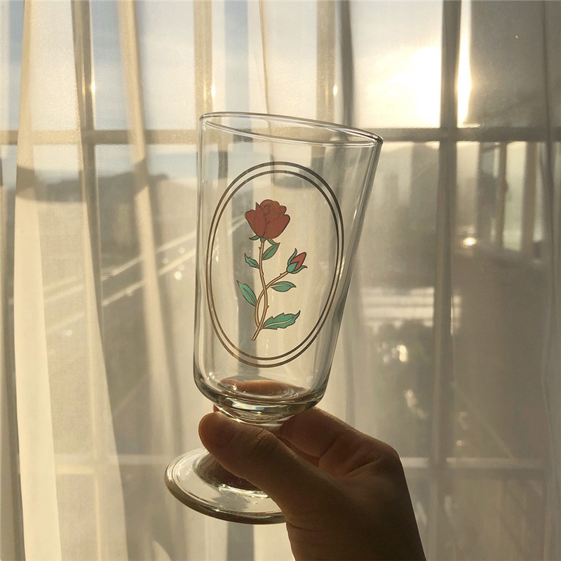 Korean luxury retro rose Phnom Penh Flower Glass Vintage goblet coffee ...