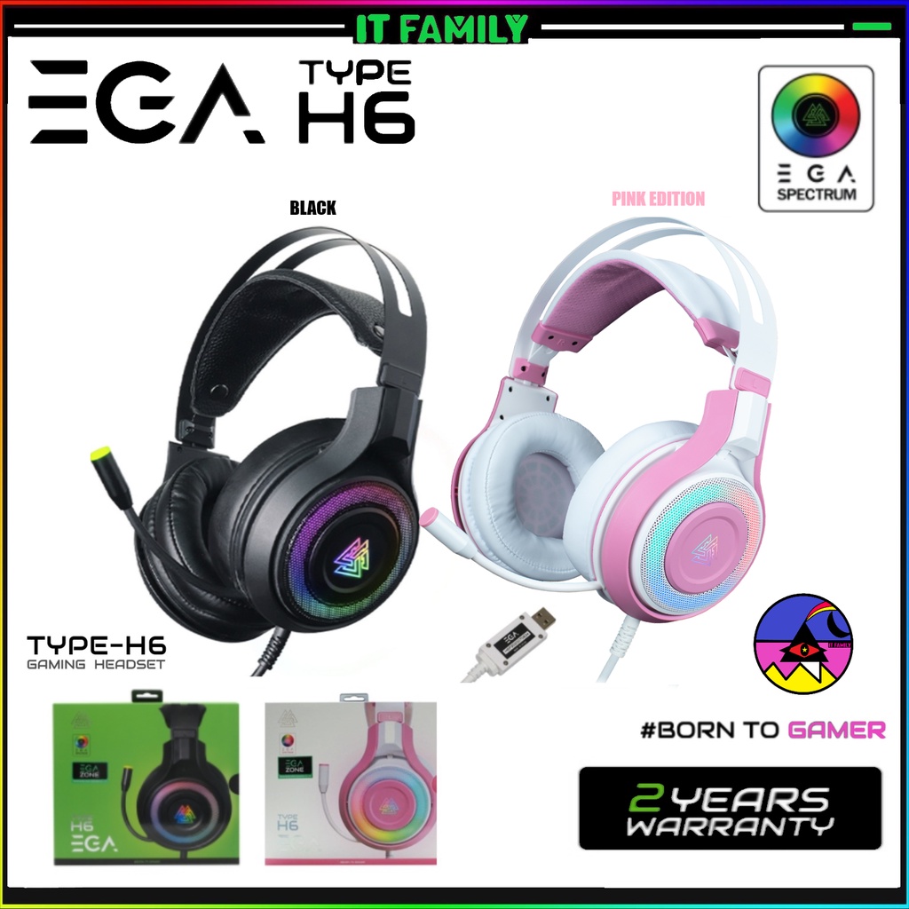 EGA TYPE-H6 หูฟังเกมส์มิ่ง Gaming HeadSet 7.1 RGB 2 สี ดำ,ชมพู | Shopee ...