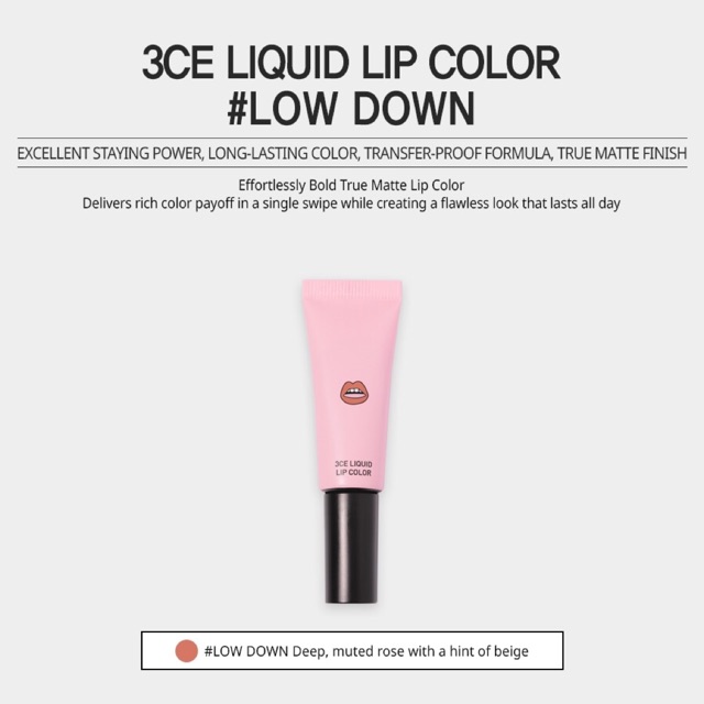 3CE Liquid Lip Color #LowDown | Shopee Thailand