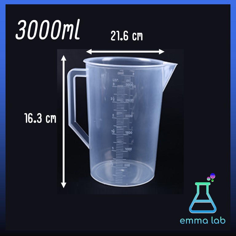 บีกเกอร์พลาสติก ชนิดมีหู เหยือกตวง Plastic Beaker With Handle 250ml 500ml 1000ml 2000ml 3000ml ...