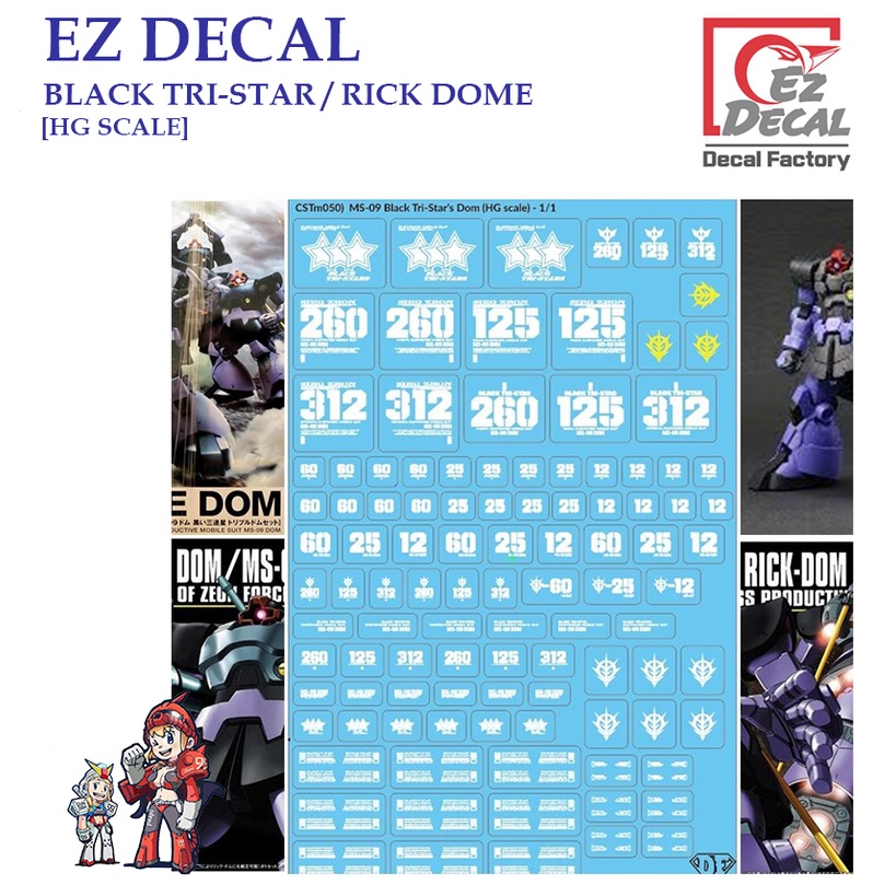 ดีคอลน้ำ [EZ DECAL] CSTM050 BLACK TRI-STAR / RICK DOM [HG SCALE] Water Decal CSTM50 CSTM 050 50 ...
