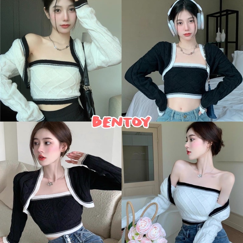 Bentoy(XL001)ชุดเซ็ท2ชิ้น เสื้อคลุมแขนยาว+เกาะอก งานไหมพรม ผ้านิ่ม | Shopee Thailand
