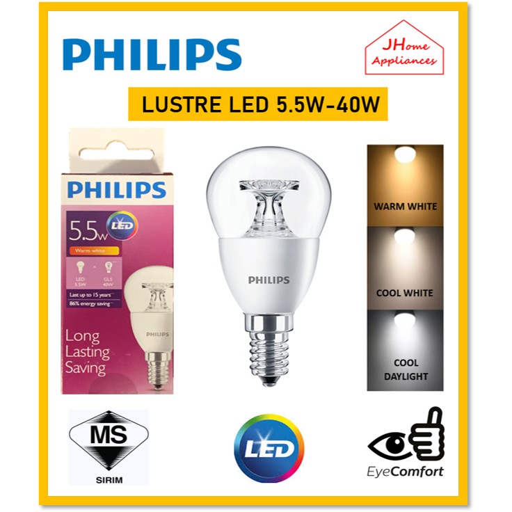 Philips LUSTRE LED 4-25W E14 / 5.5-40W E14 (วอร์มไวท์ 2700K) P45 LAMPU ...