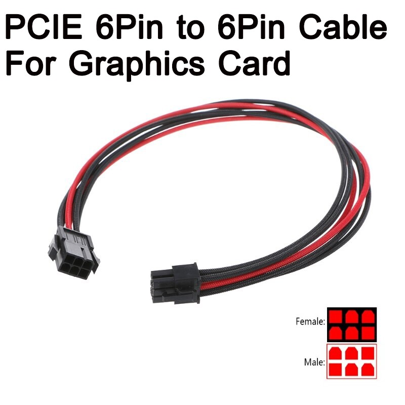 Black&Red PCIE 6Pin to 6Pin Power Supply Cable Graphics Card Power ...