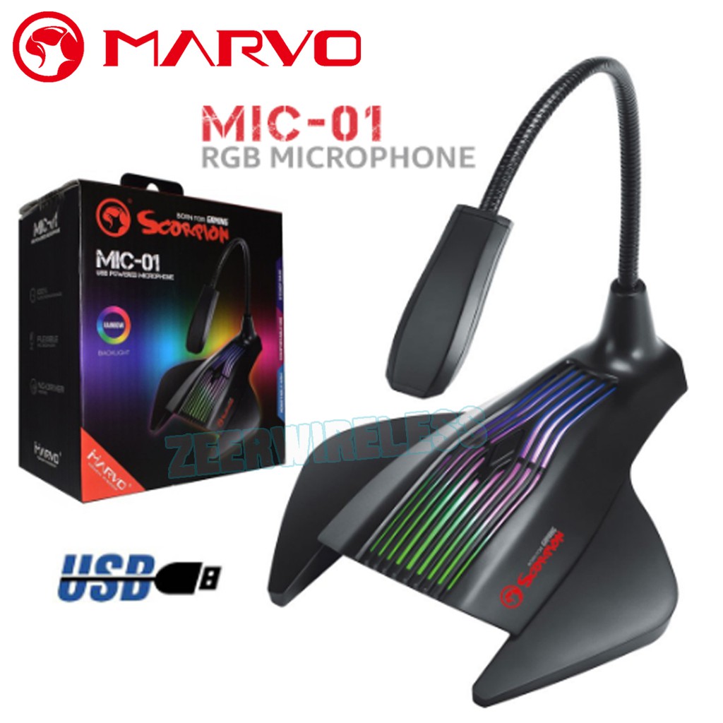 MARVO ไมโครโฟนตั้งโต๊ะ แบบ USB มีไฟ RGB รุ่น MIC-01 | Shopee Thailand