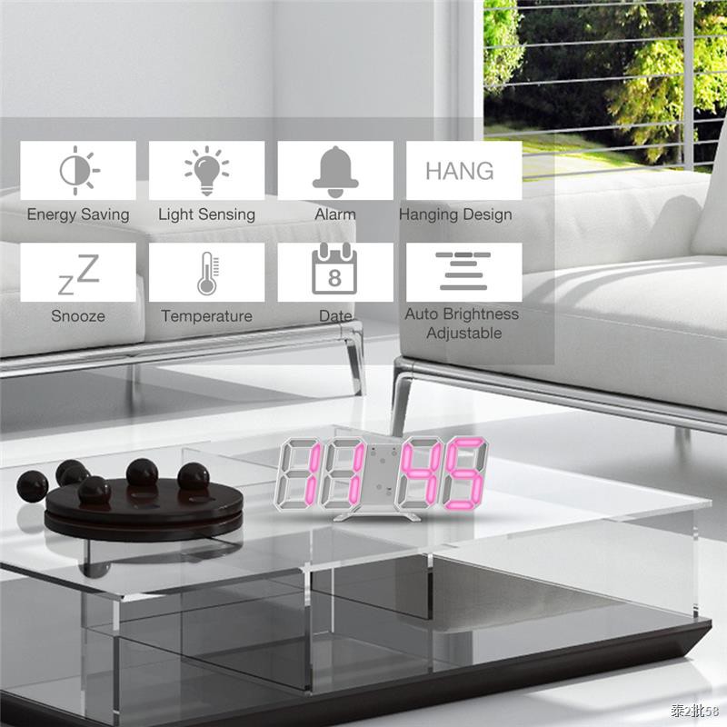 Wall Clock Modern Design Home Decor 3D LED Digital Smart Alarm Clocks ...