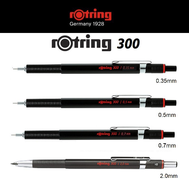 ROTRING เน่าเปื่อย 300ร่างดินสอร่างกายสีดํา (0.35 มม., 0.5 มม., 0.7 มม. ...