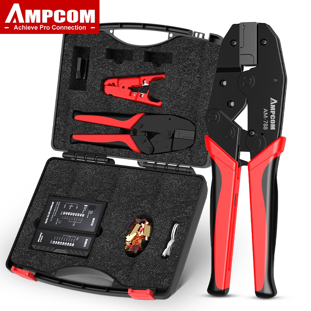 AMPCOM เซ็ตเครื่องมือ RJ45 Crimper Lan Tester Tool Set Ethernet Cable ...