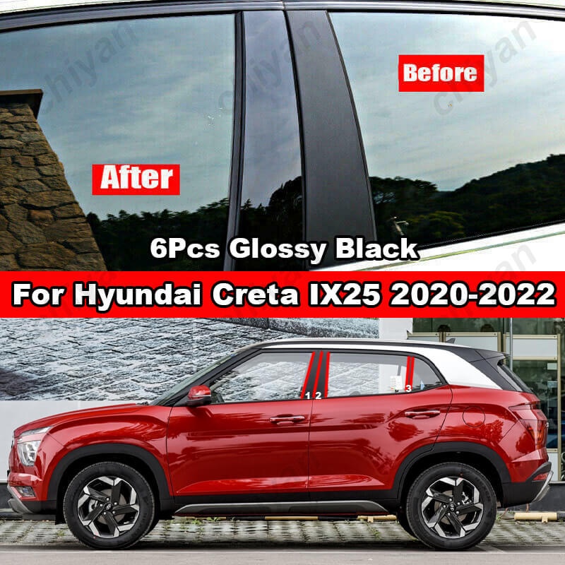 สติกเกอร์คาร์บอนไฟเบอร์ สีดําเงา สําหรับติดเสาประตูหน้าต่างรถยนต์ Hyundai Creta IX25 2004-2022 6 ...
