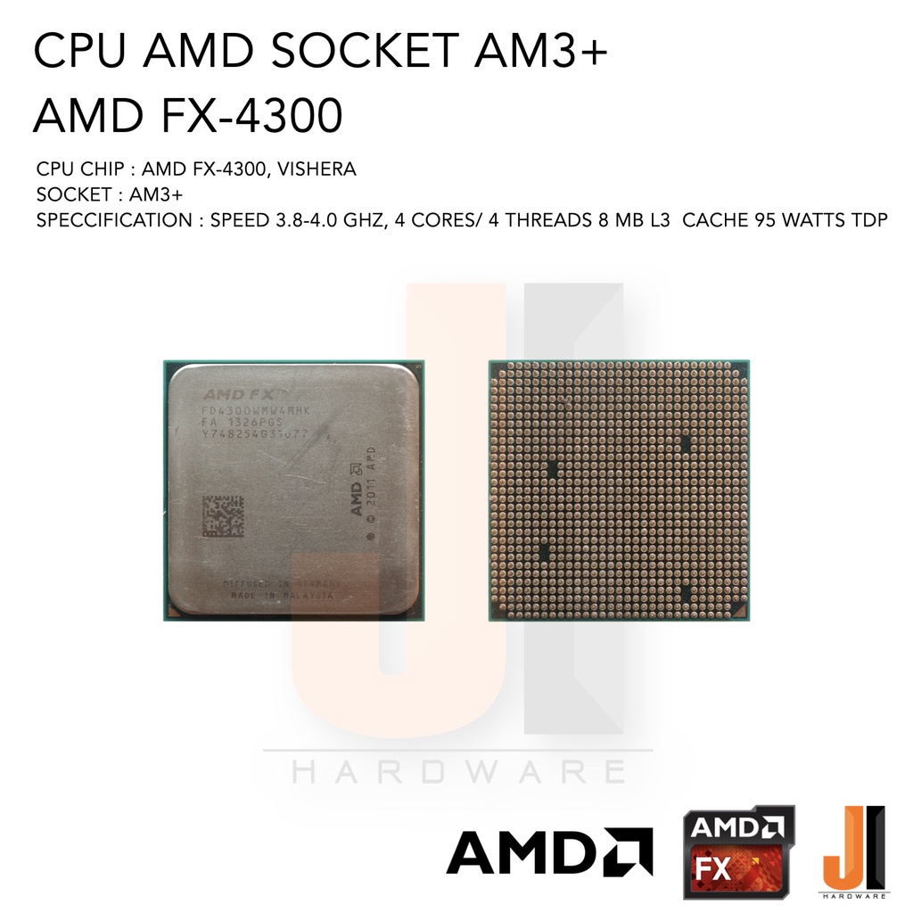 CPU AMD FX-4300 4 Cores/ 4 Threads 3.8-4.0 Ghz 8 MB L3 Cache 95 Watts TDP No Fan (สินค้ามือสอง ...
