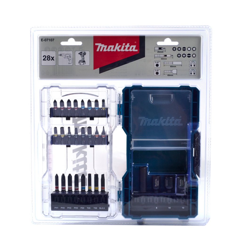 MAKITA ชุดดอกเจาะ SDS +ดอกไขควง กล่องใส E-07082 / E-07098 / E-07107 / E ...