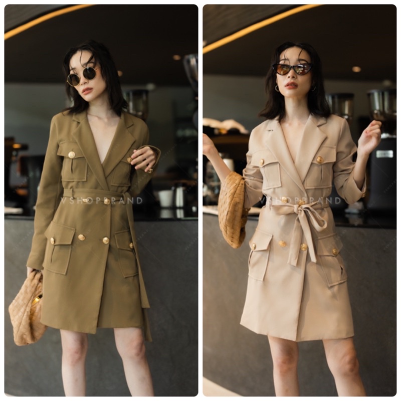 เดรสสูทแขนยาว ชุดทำงานมีเข็มขัด Vshop brand | Shopee Thailand