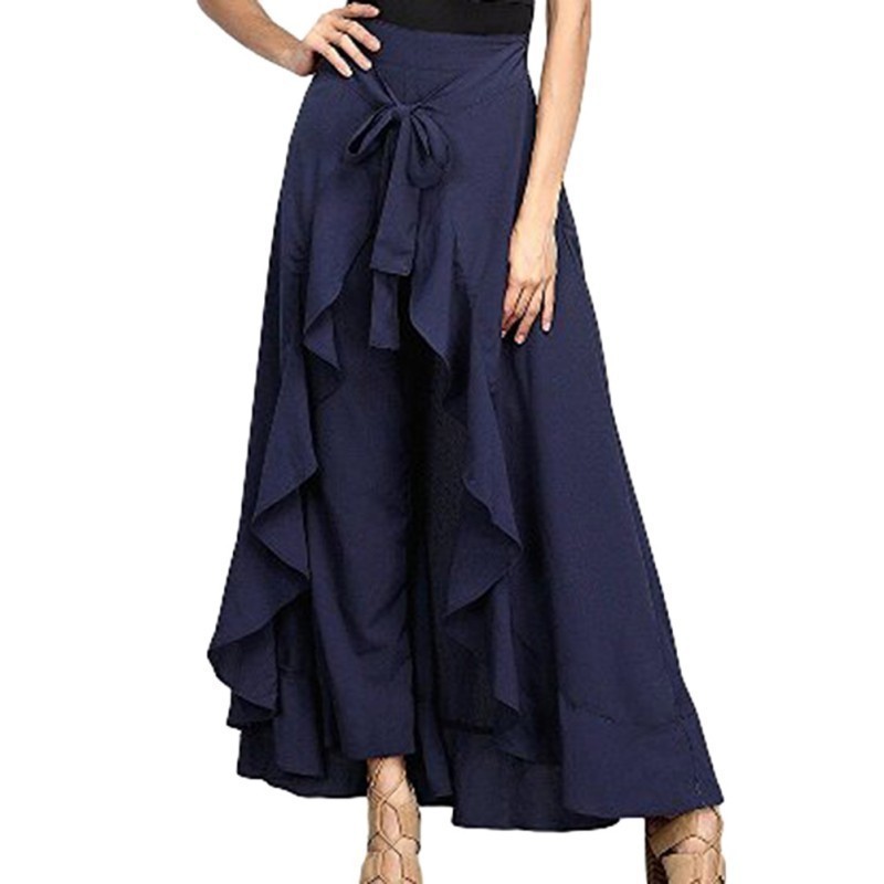 felicelife Women Summer Elegant Chiffon Ruffle Skirt Wide Leg Pants ...
