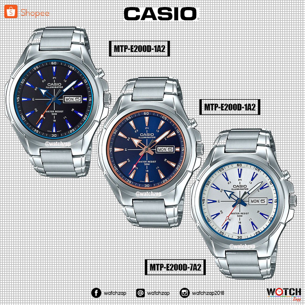 CASIO STANDARD นาฬิกาผู้ชาย สายสแตนเลส รุ่น MTP-E200D MTP-E200D-1A2 MTP-E200D-2A2 | Shopee Thailand