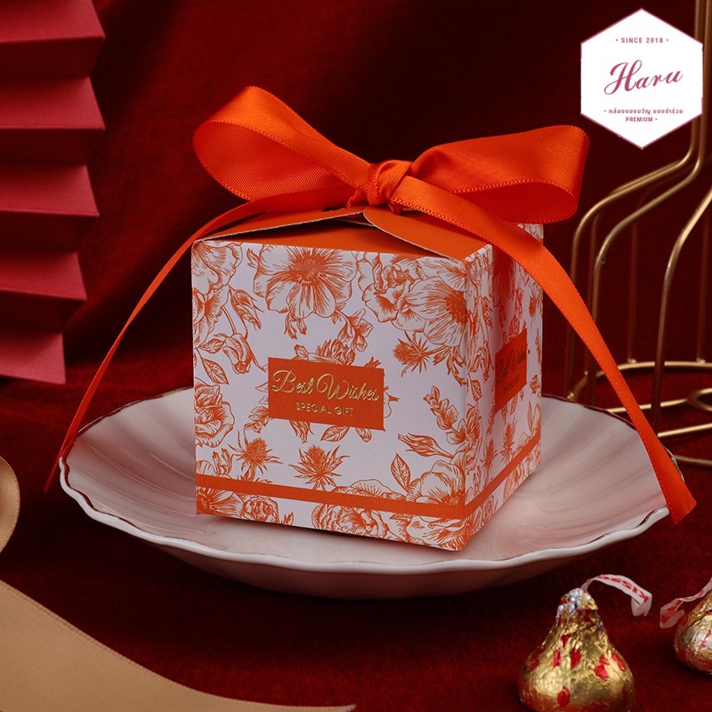 H33 กล่องของขวัญ กล่องสี่เหลี่ยมพร้อมโบว์ลายดอกไม้ | Shopee Thailand