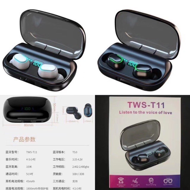 Wireless bluetooth 5.0 headset TWS headset T11 stereo call headset ...