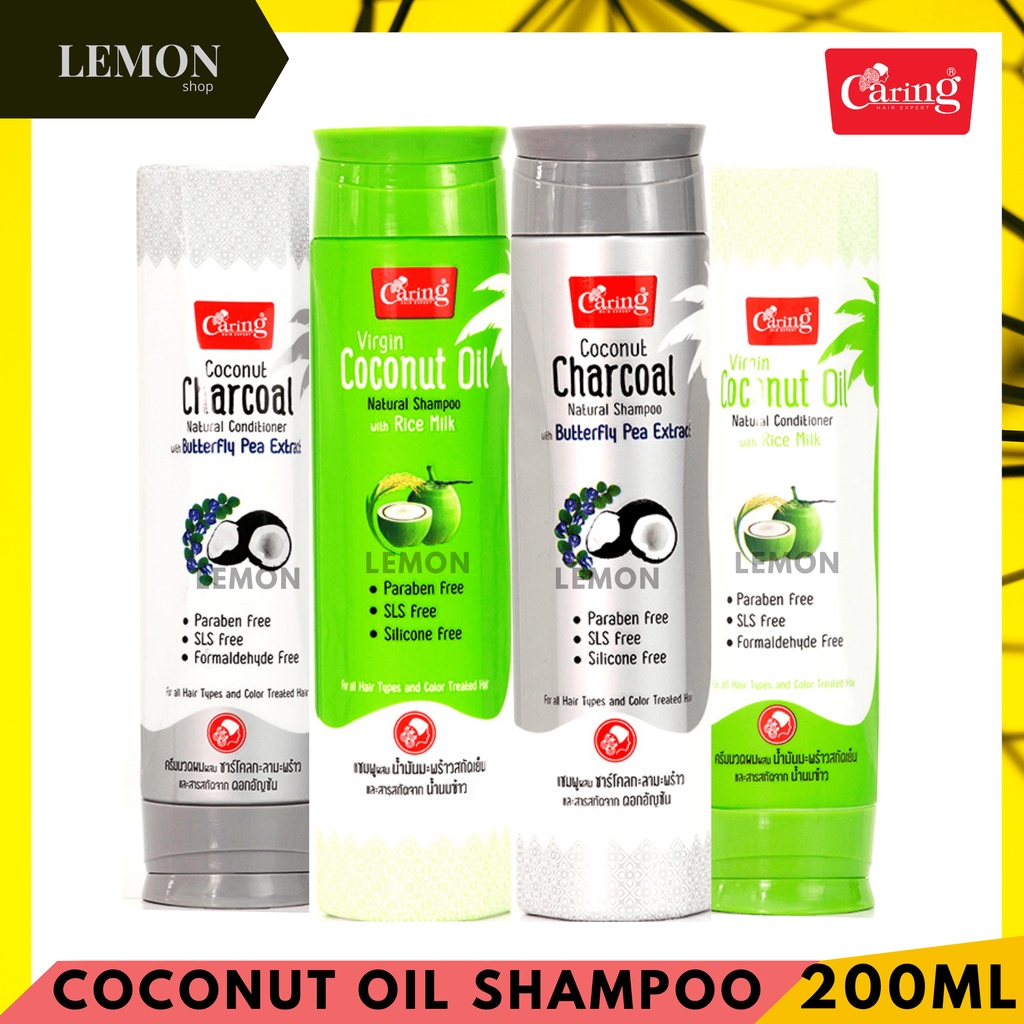 Caring Coconut Oil Charcoal Natural Shampoo/Conditioner 200ml แคริ่ง โค ...